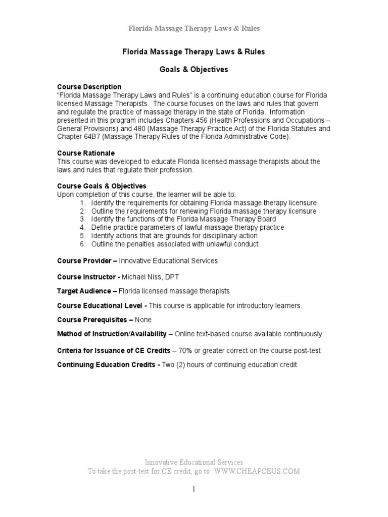 Massage Therapy Laws and Rules Florida | PDF | Licensure | Massage