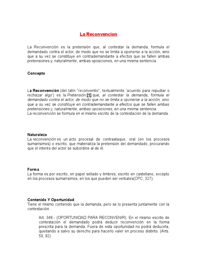La Reconvencion | PDF | Reconvención | Demanda judicial