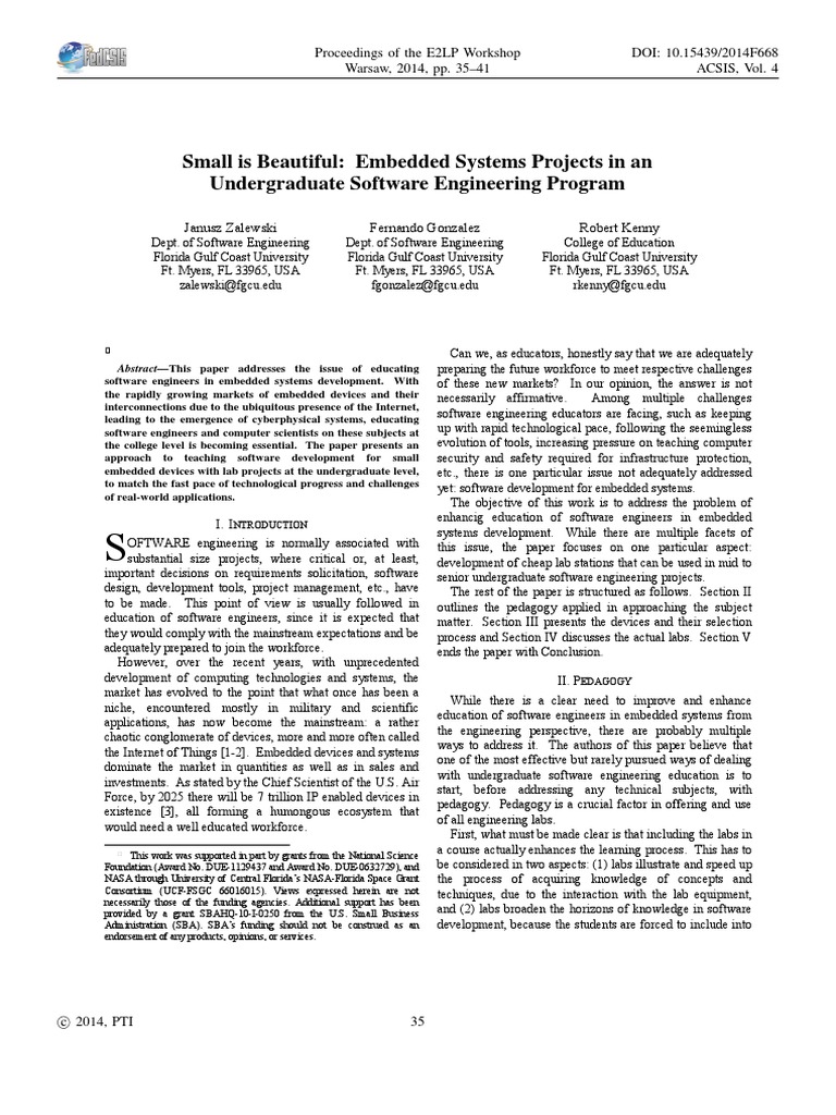 Small Is Beautiful: Embedded Systems Projects in An Undergraduate Software Engineering Program ...