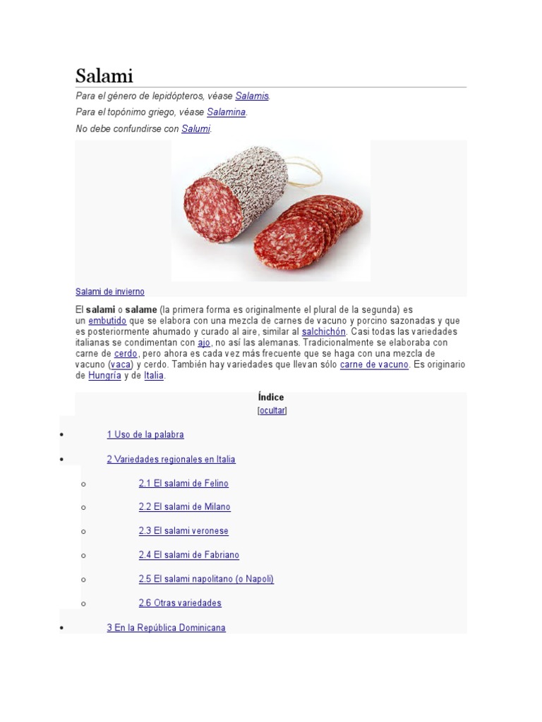 Salami | PDF | Ciencia de los Alimentos | Cocina mediterranea