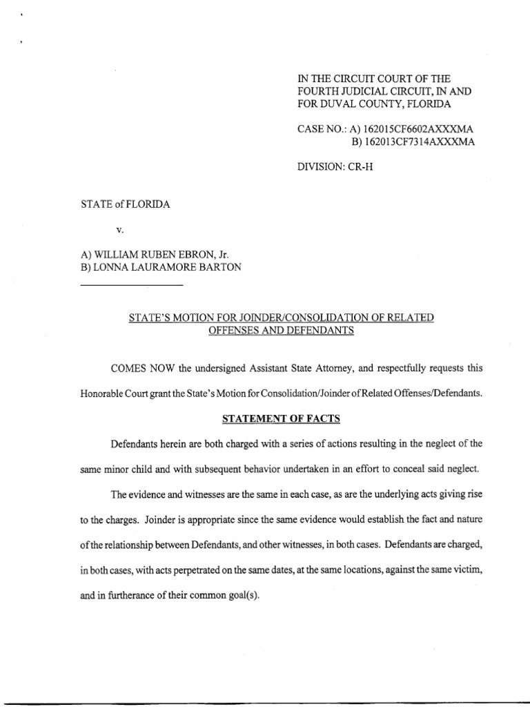 William Ebron State's Motion For Joinder | PDF | Joinder | Conspiracy ...