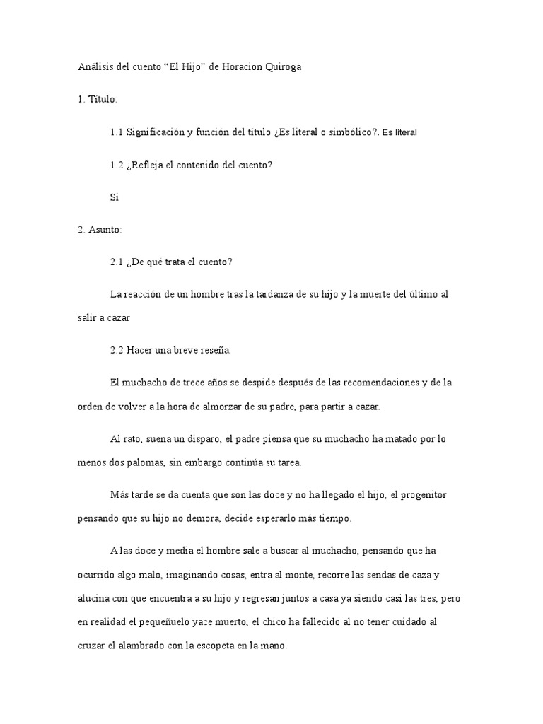 Análisis Del Cuento Hijo de Horacio Quiroga Veronica Mas | PDF | Caza
