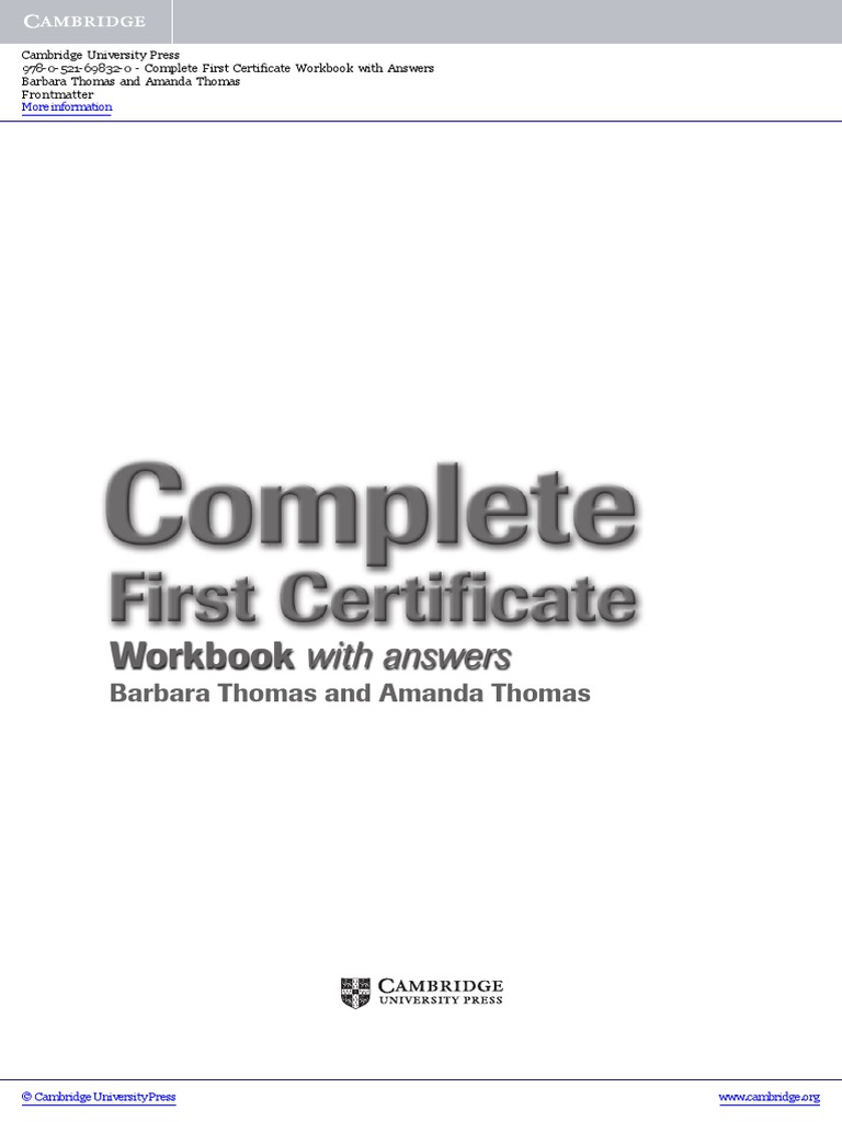 Complete First Certificate Upper Intermediate Workbook With Answers ...