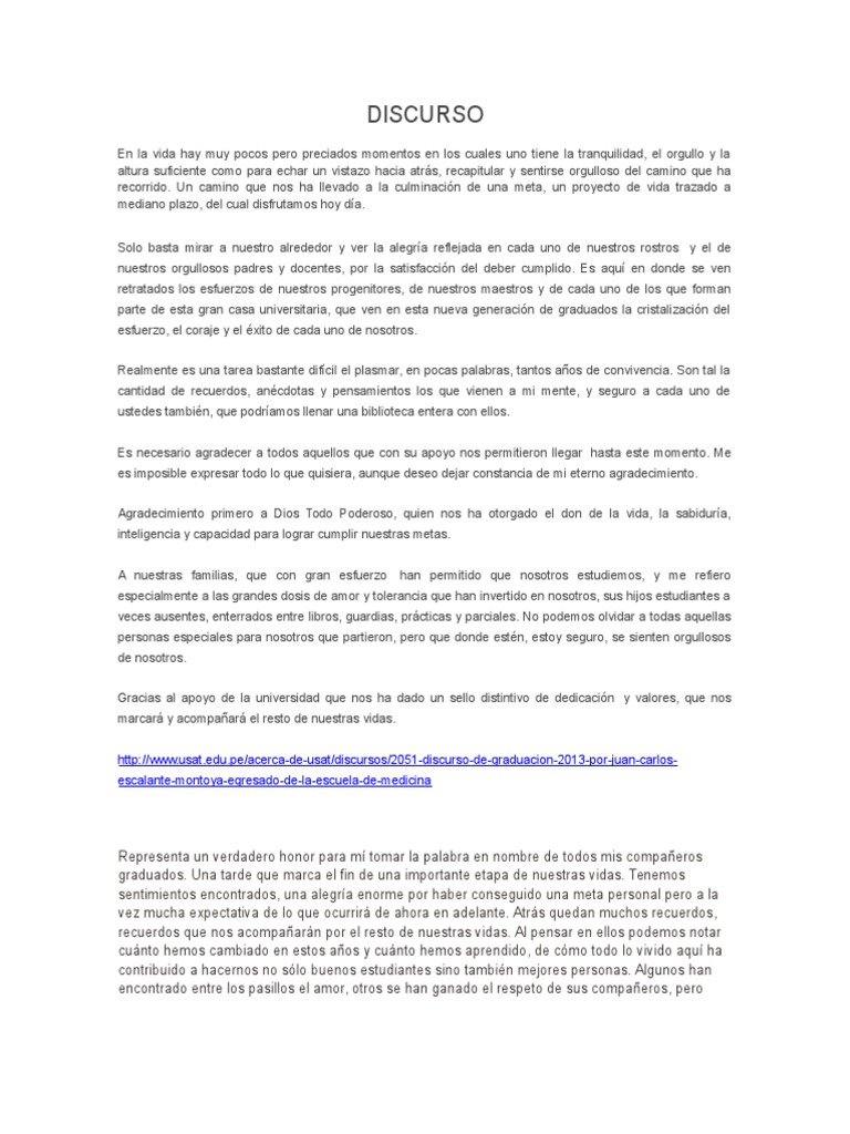 Discurso Emotivo de Graduación Universitaria | PDF | Felicidad | Amor