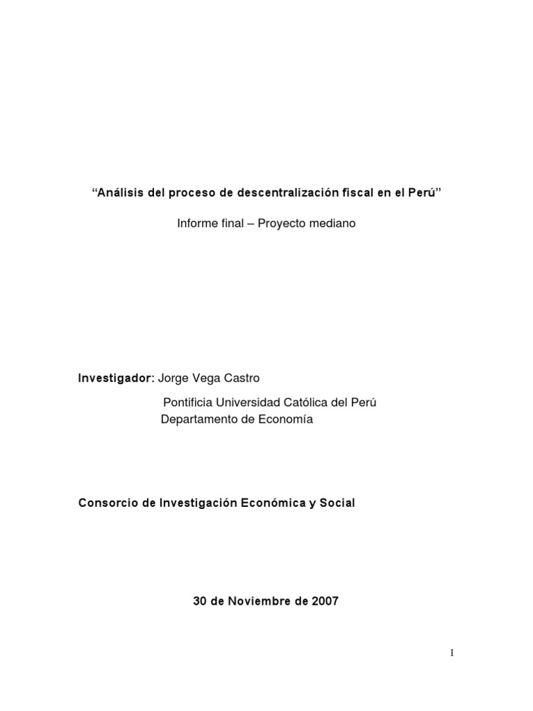 Analisis Del Proceso De Descentralizacion Fiscal En El Peru Pdf