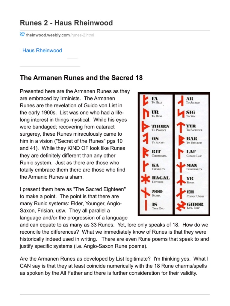The Armanen Runes and The Sacred 18 | PDF | Runes | Soul