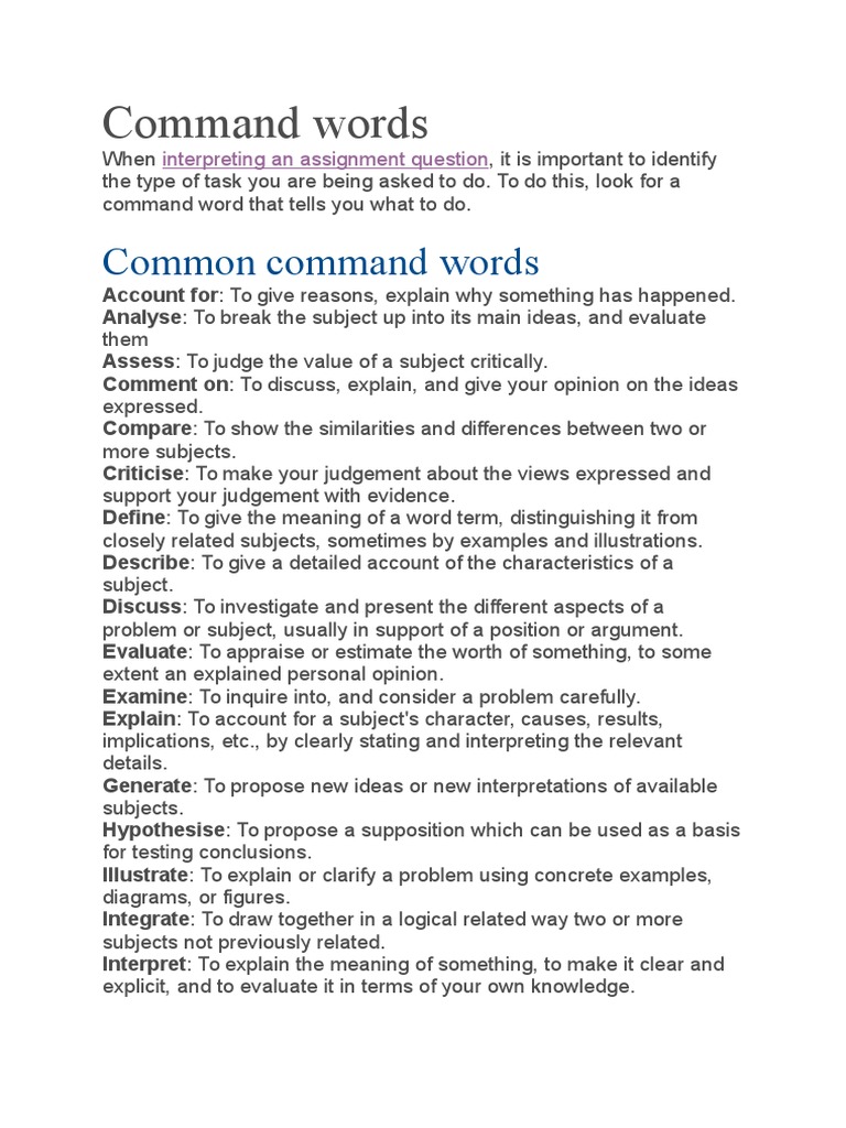 Command Words | PDF | Argument | Reason