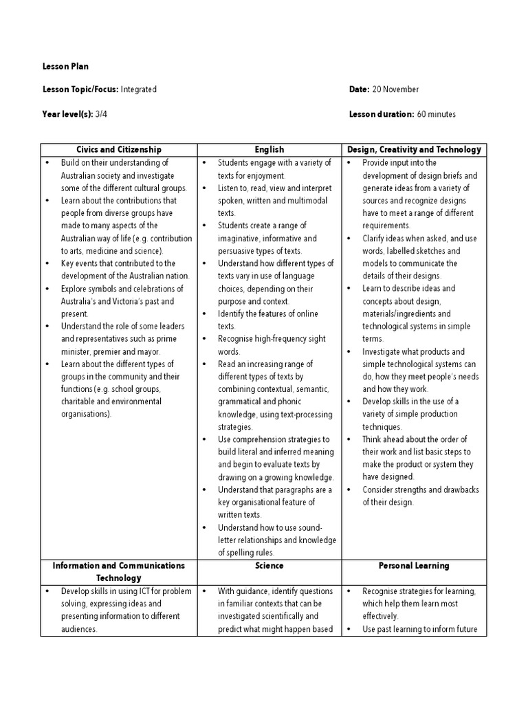 Integrated Lesson Plan | Download Free PDF | Design | Educational ...