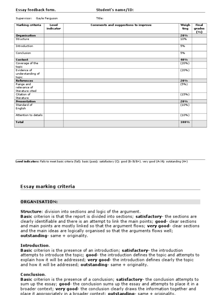 Essay Marking Scheme | Download Free PDF | Citation | Essays