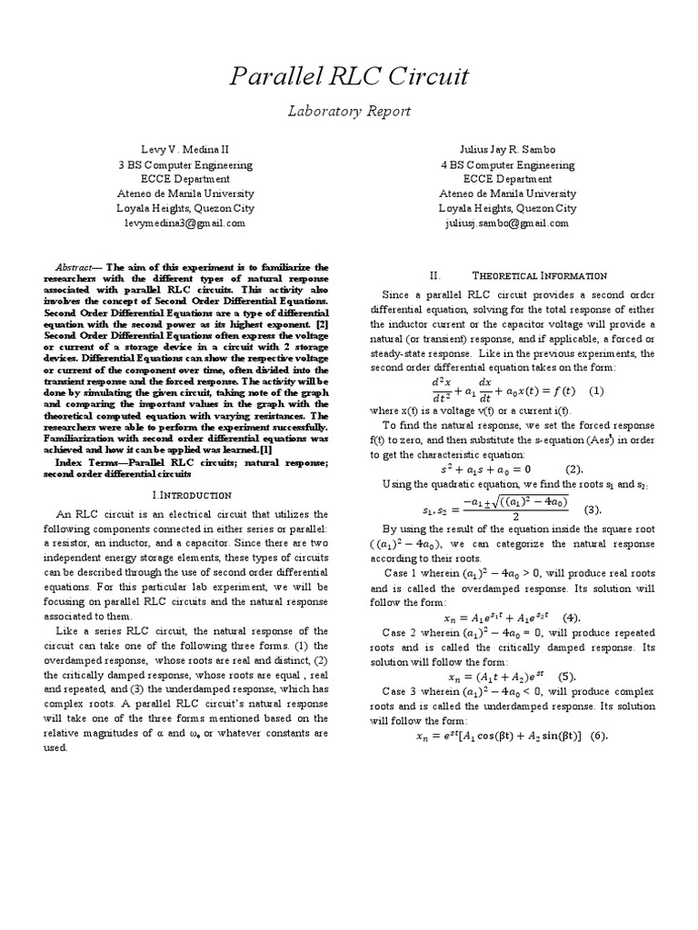 Parallel RLC Circuit Analysis | PDF | Series And Parallel Circuits ...