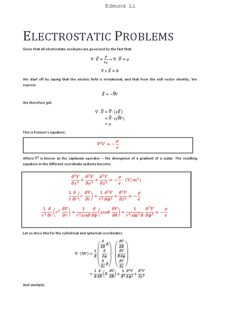 Solutions of Electrostatic Problems | PDF | Capacitance | Equations