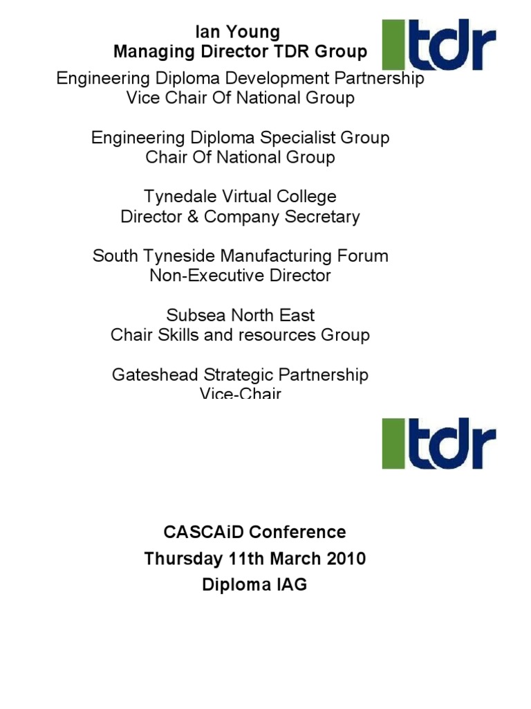 Ian Young, Executive Director, TDR Training - Diploma IAG | PDF ...
