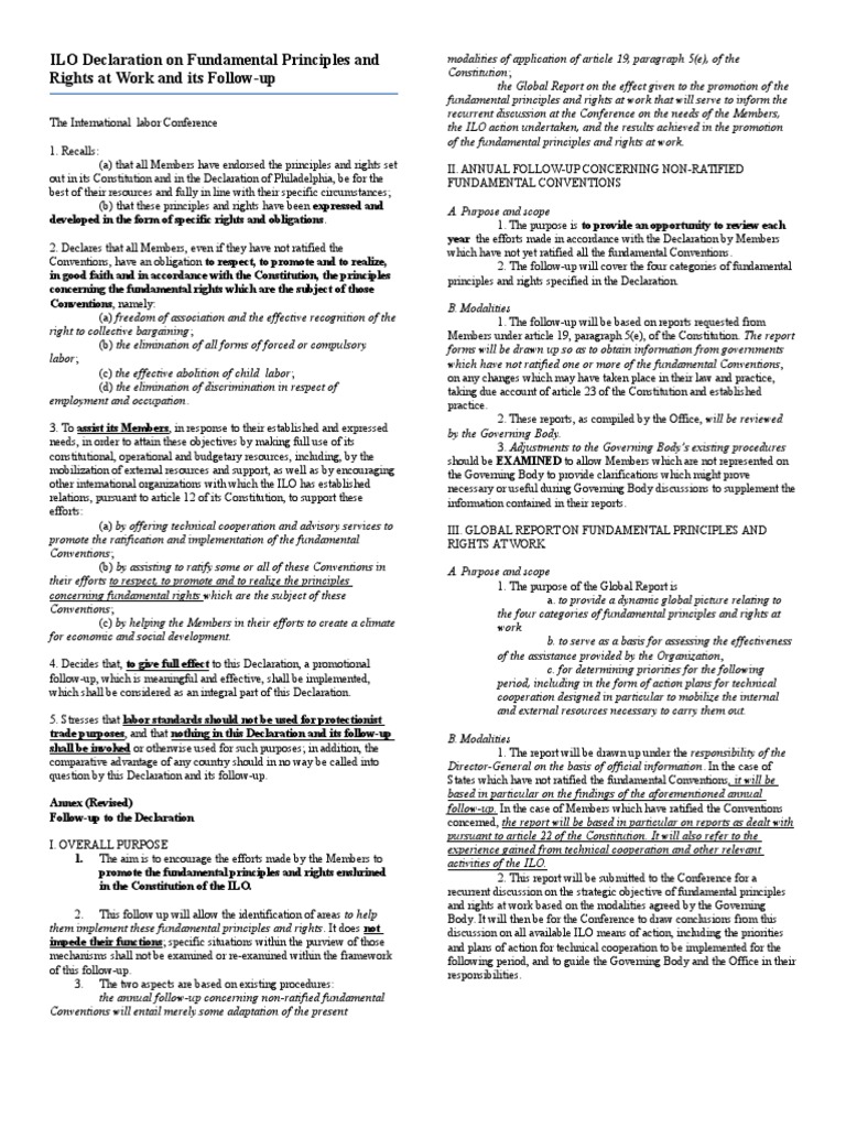 ILO Declaration On Fundamental Principles and Rights at Work and Its ... ILO Declaration On Fundamental Principles and Rights at Work and Its ...