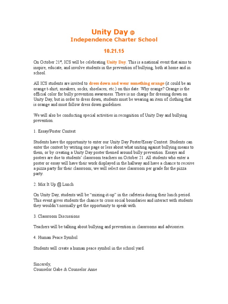 Unity Day Bullying Prevention Event | PDF