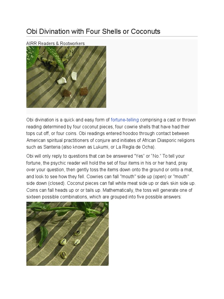 Obi Divination With Four Shells or Coconuts | PDF | Santería | Religion ...