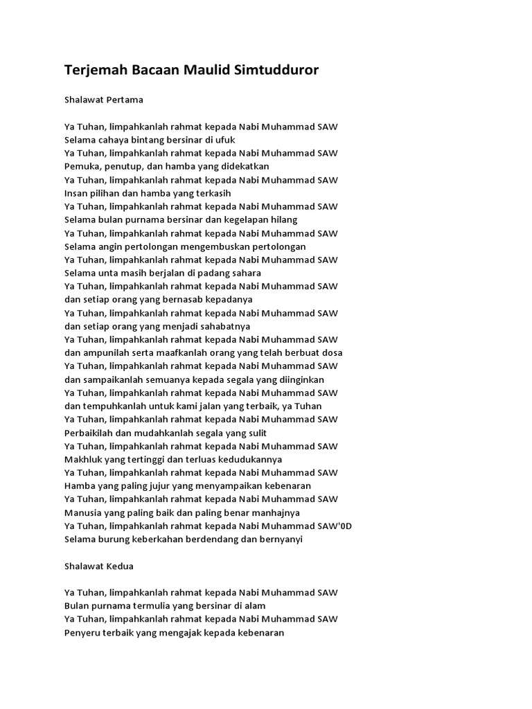 Terjemahan Maulid Simtudduror | PDF