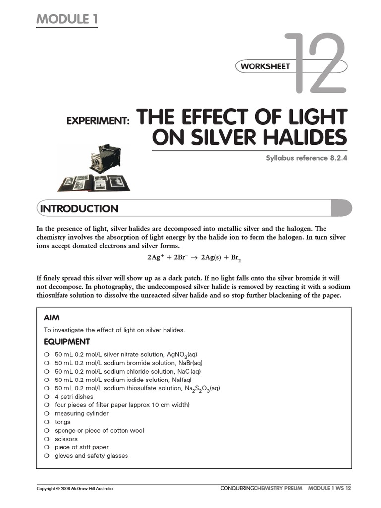The Effect of Light On Silver Halides: Experiment | PDF | Silver | Sodium