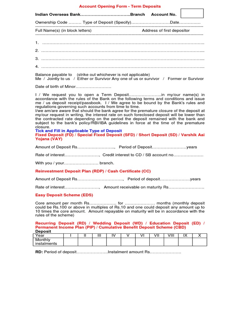 Term Deposit Form | PDF | Deposit Account | Interest