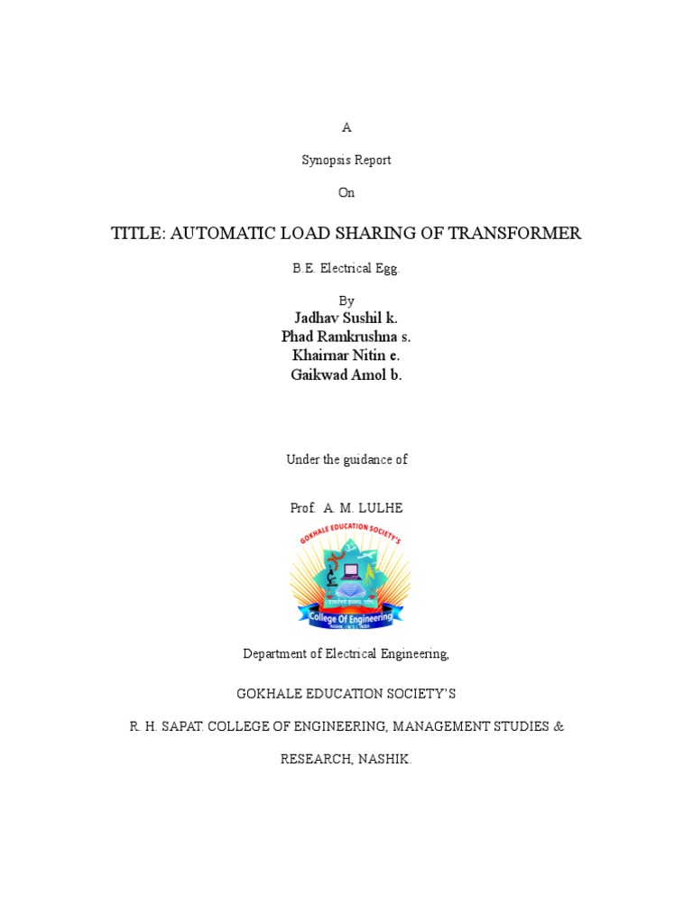 Title: Automatic Load Sharing of Transformer: A Synopsis Report On ...