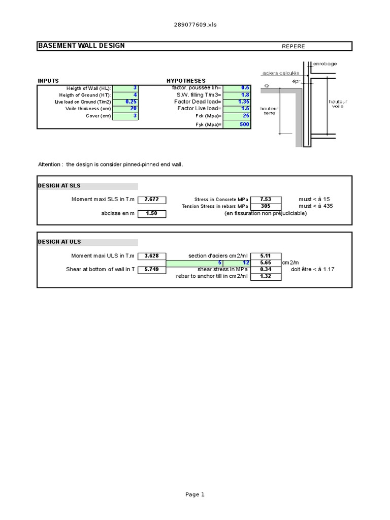 Basement Wall Design Calculations | PDF