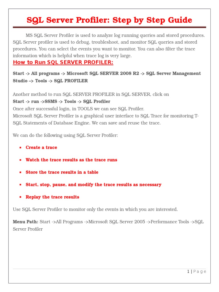 SQL Server Profiler: Step by Step Guide | PDF | Microsoft Sql Server | Sql
