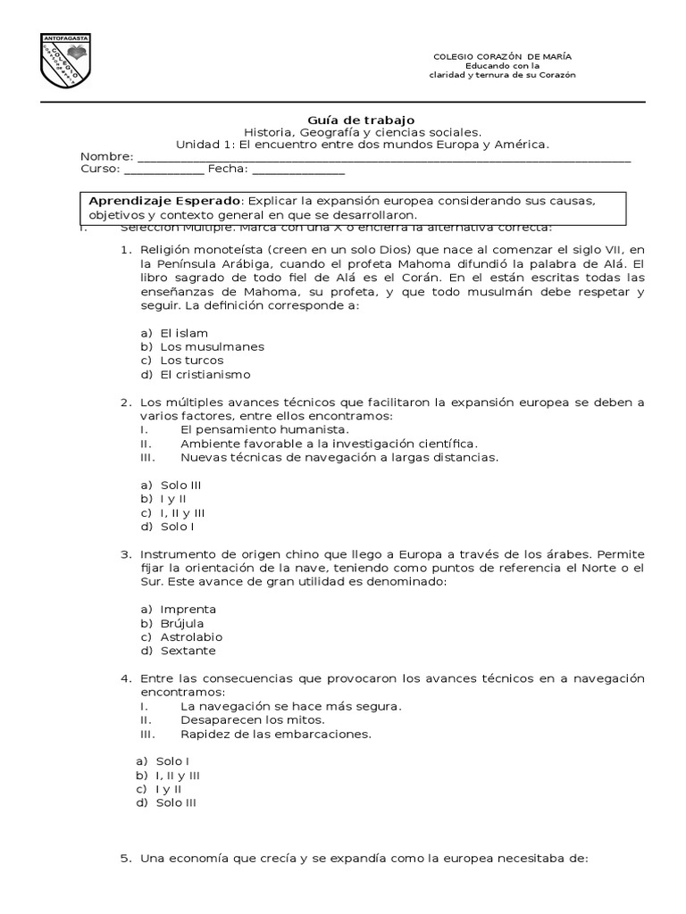 Guia de Trabajo La Expansión Europea 5 Basico 2015 | PDF | Mahoma ...