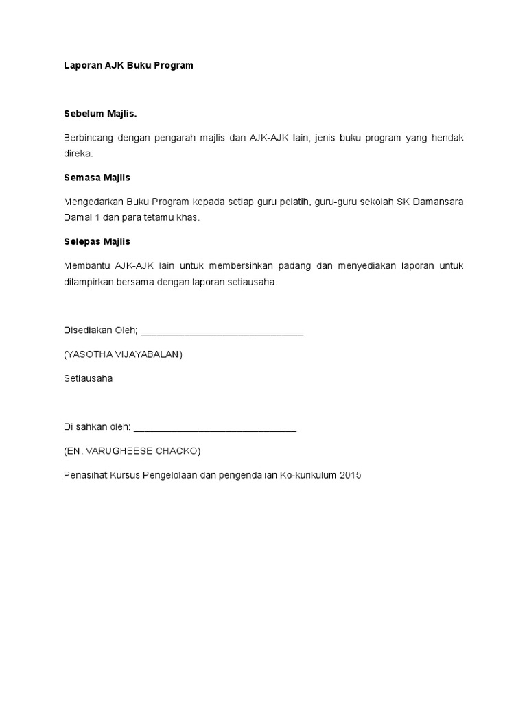 Laporan AJK Buku Program | PDF