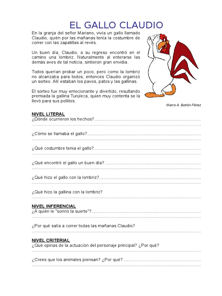 El Gallo Claudio y su Aventura | PDF | Pollo