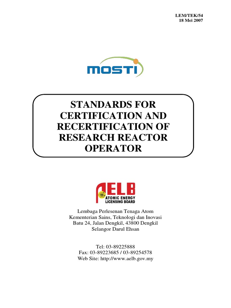 Standards For Certification and Recertification of Research Reactor ...