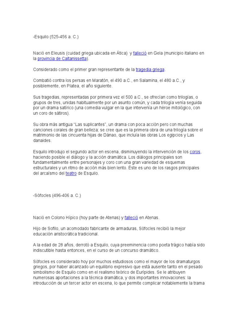 Tragedia Griega: Esquilo, Sófocles y Eurípides | PDF | Esquilo ...