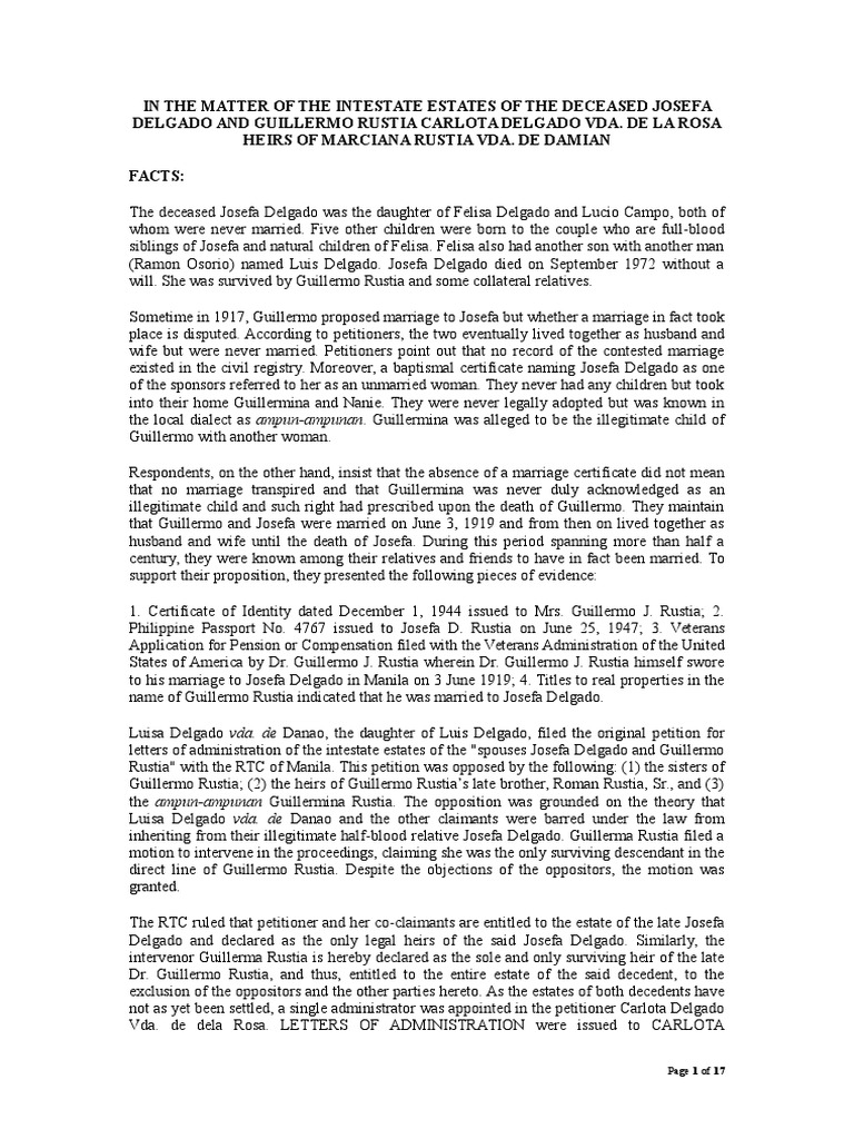 Succession Right or Representation To Order of Intestate Succession ...