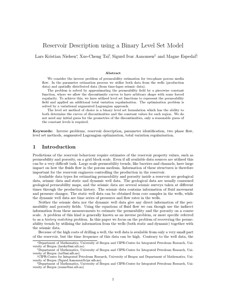Reservoir Description Using A Binary Level Set Model | PDF | Inverse Problem | Mathematical ...