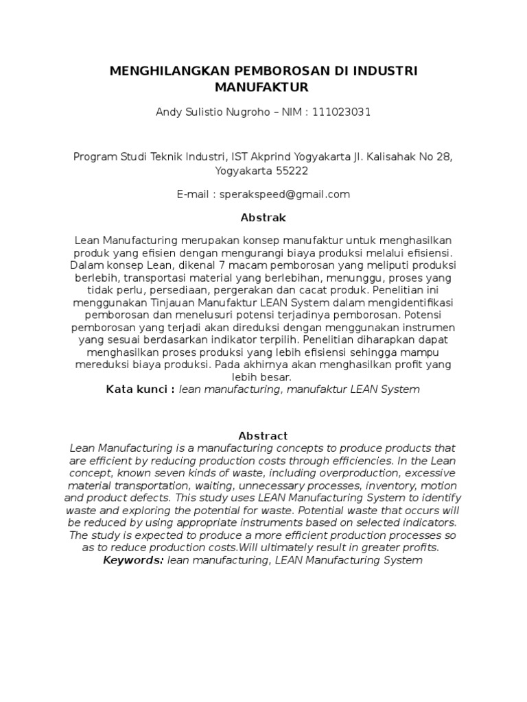 Menghilangkan Pemborosan Di Industri Manufaktur | PDF