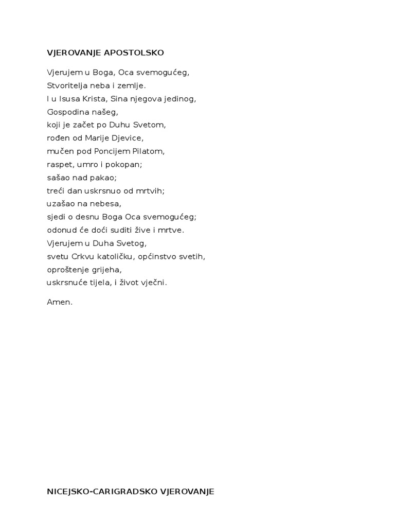 Vjerovanje Apostolsko I Nicejsko-Carigradsko | PDF