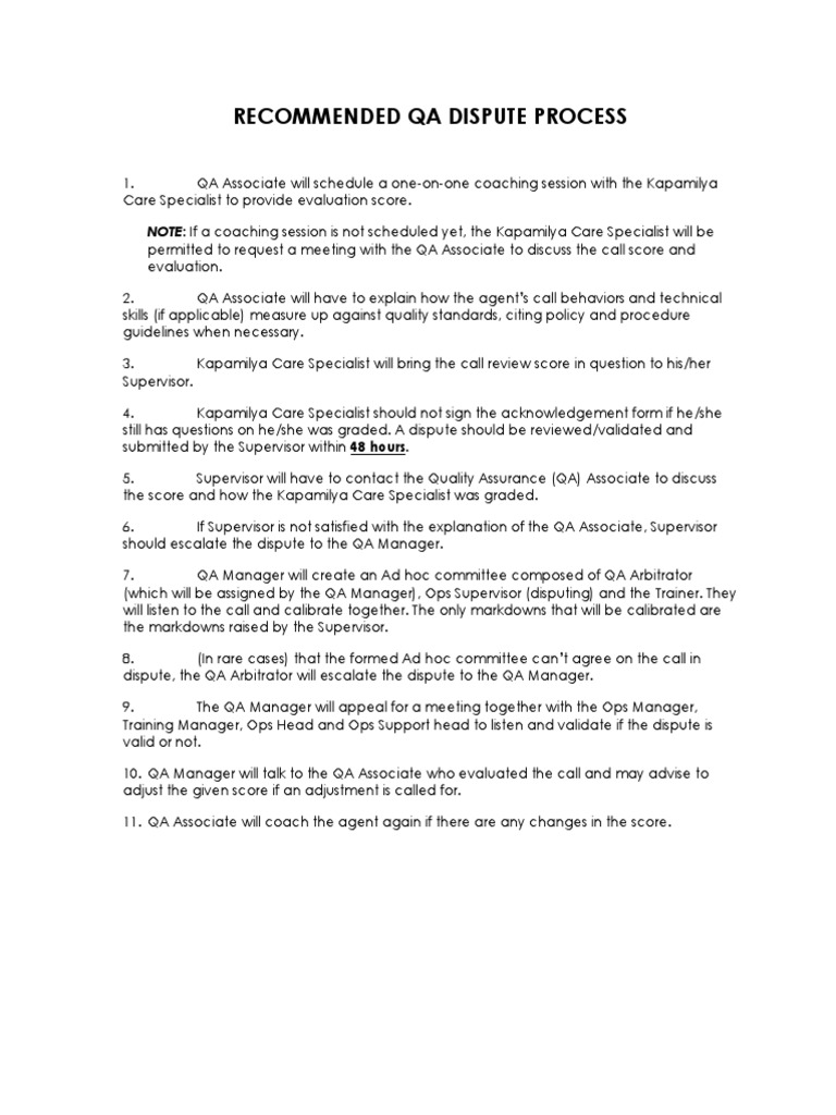 QA Dispute Process UPDATED | PDF | Business