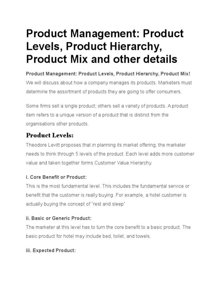 Product Management: Product Levels, Product Hierarchy, Product Mix and ...