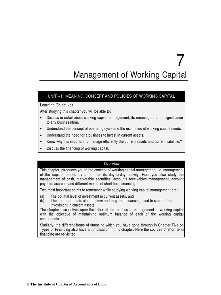 CH 7 Working Capital | PDF | Working Capital | Inventory