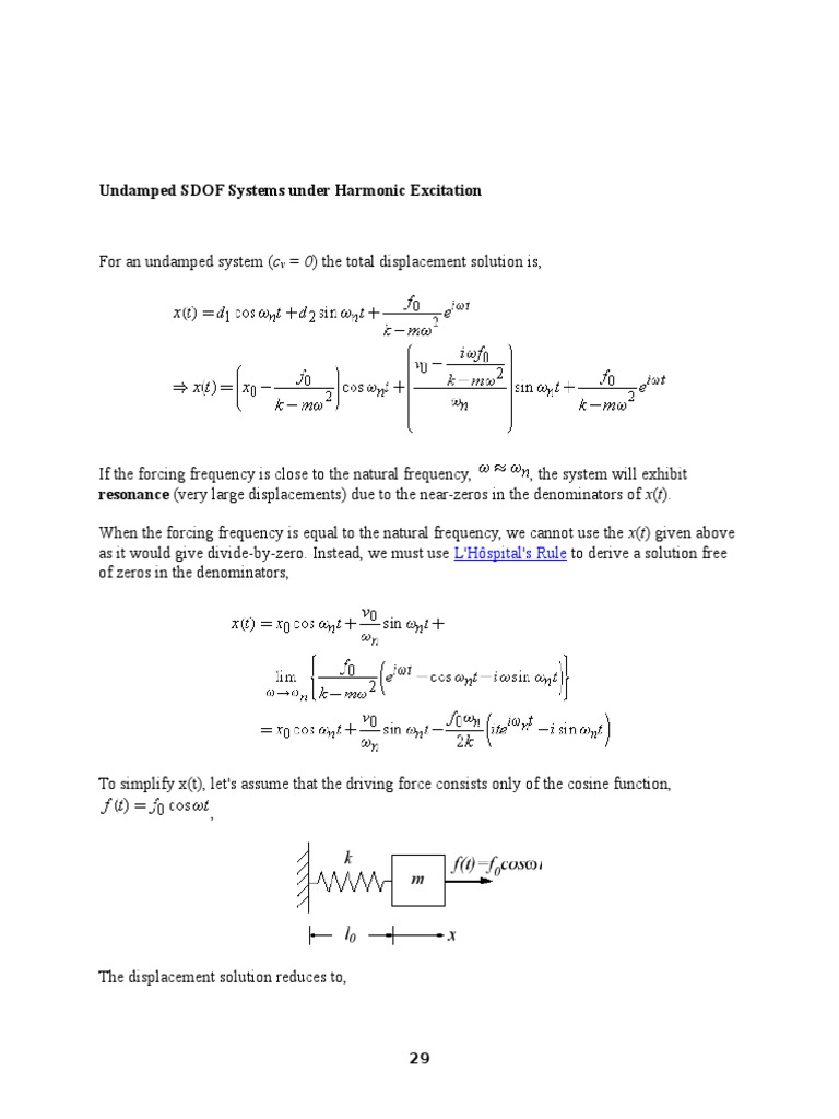 Undamped SDOF Systems Under Harmonic Excitation: 0) The Total Displacement Solution Is | PDF ...