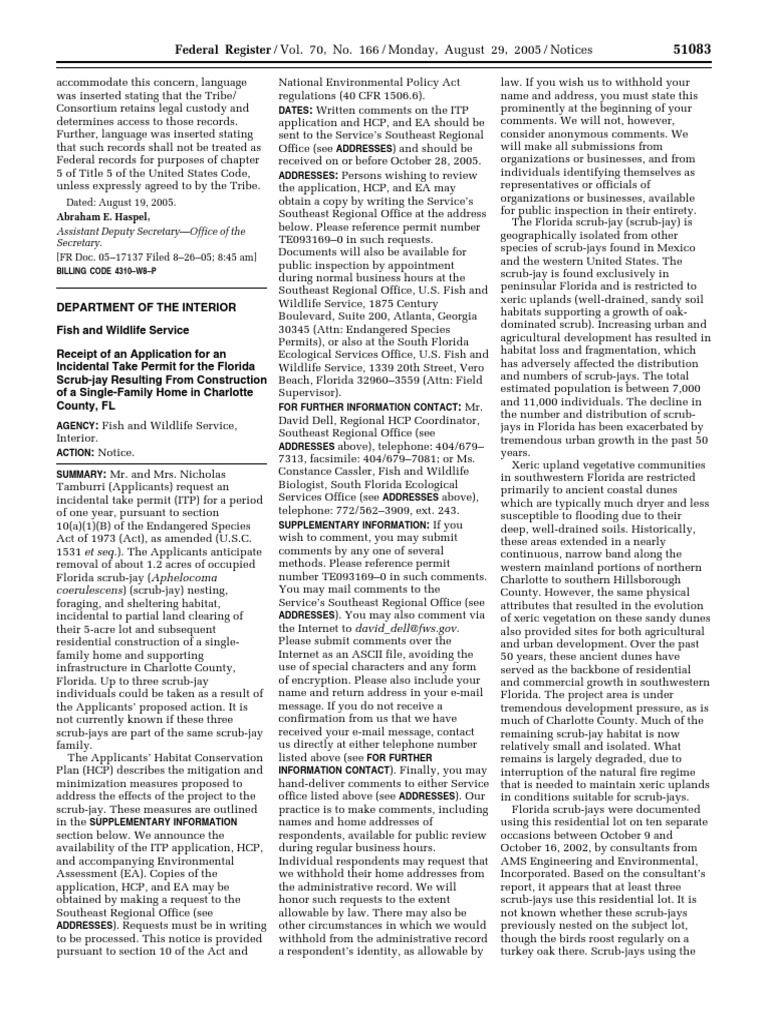 Notice: Endangered and Threatened Species: Incidental Take Permits ...