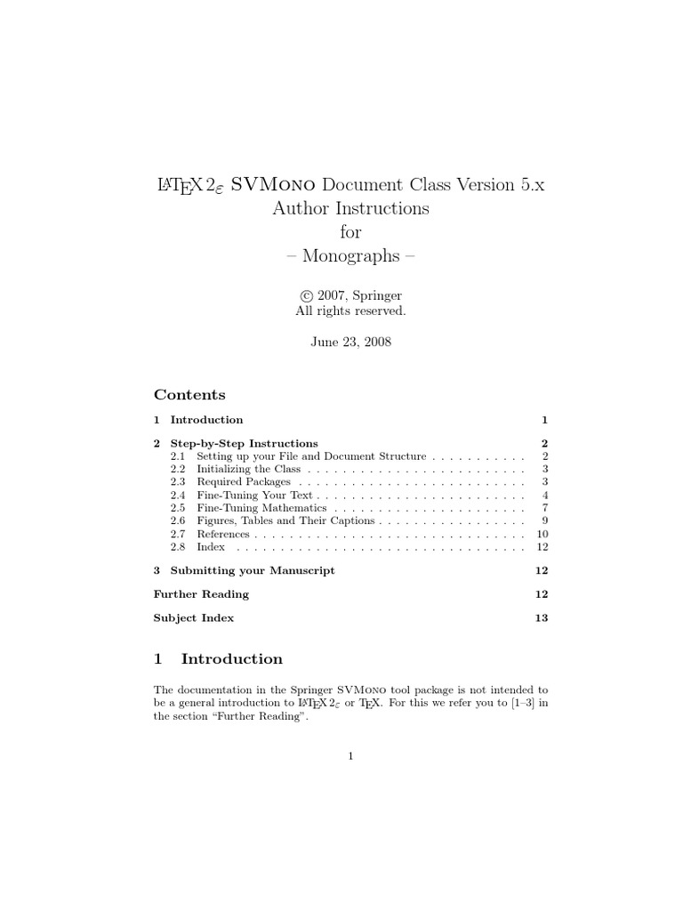L Tex2Ε Svmono Document Class Version 5.X Author Instructions For - Monographs | PDF | Citation ...