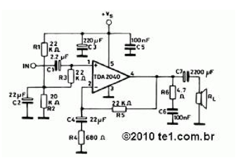 Esquema de Un Amplificador TDA2040 | PDF