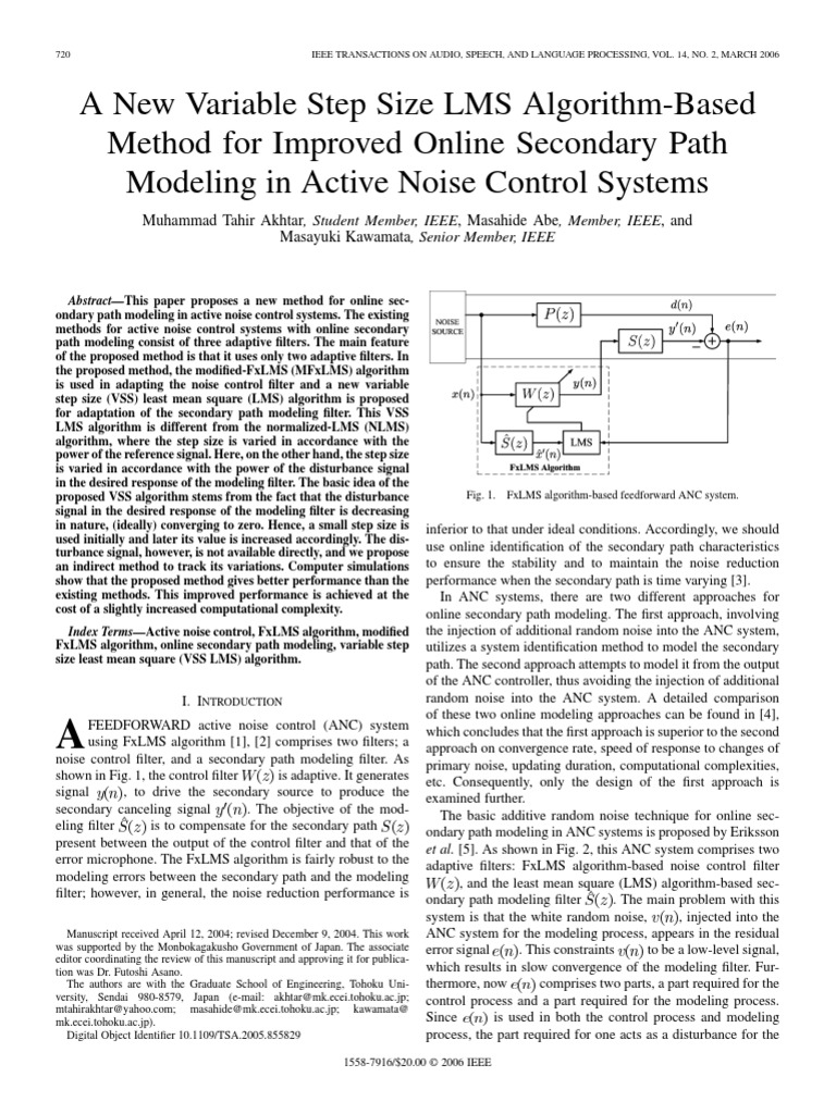 A New Variable Step Size Lms Algorithm Based Method For Improved Online Secondary Path Modeling