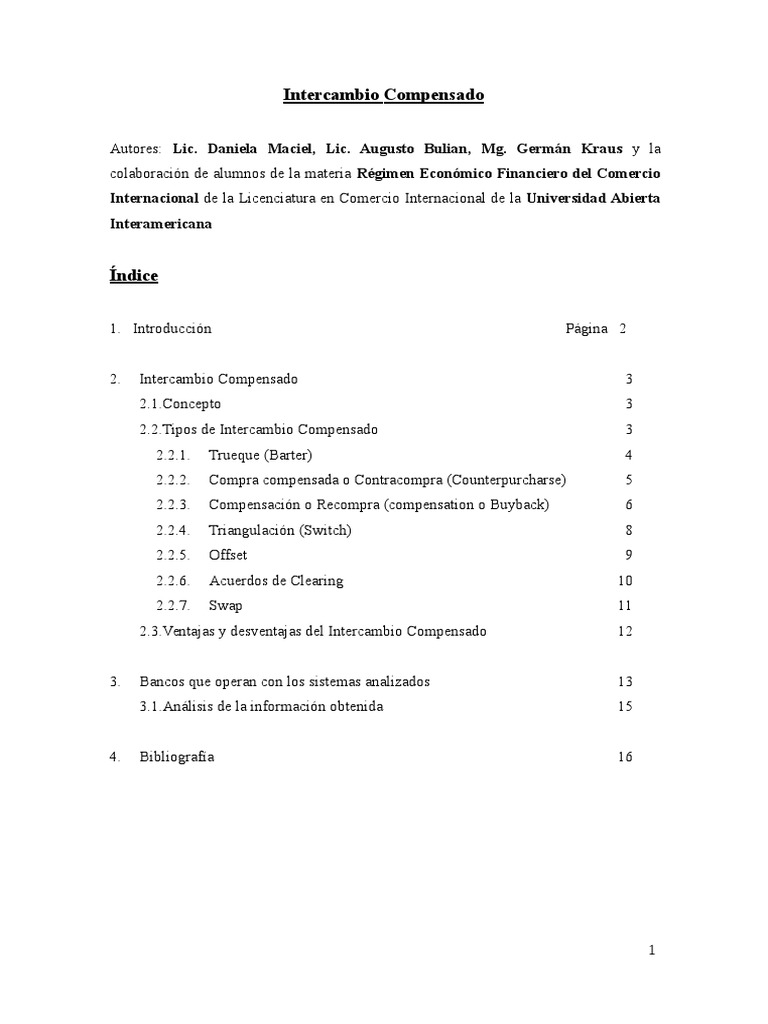 Intercambio Compensado: Tipos y Ventajas | PDF | Permuta | Bienes