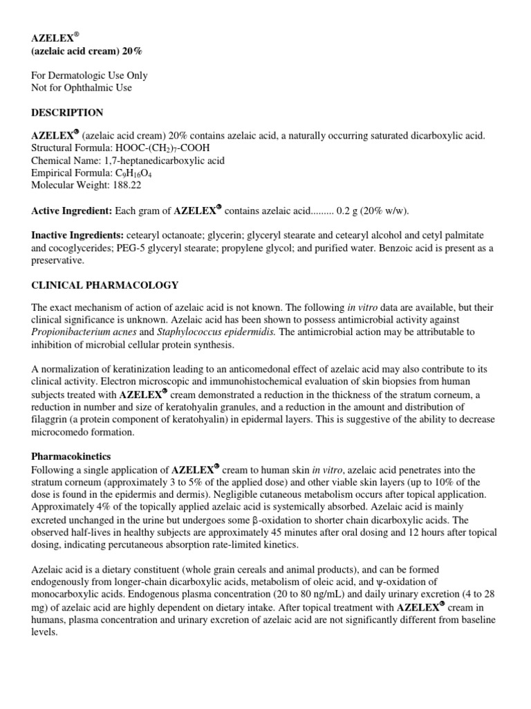 Azelex (Azelaic Acid Cream) 20% | PDF | Adverse Effect | Topical Medication