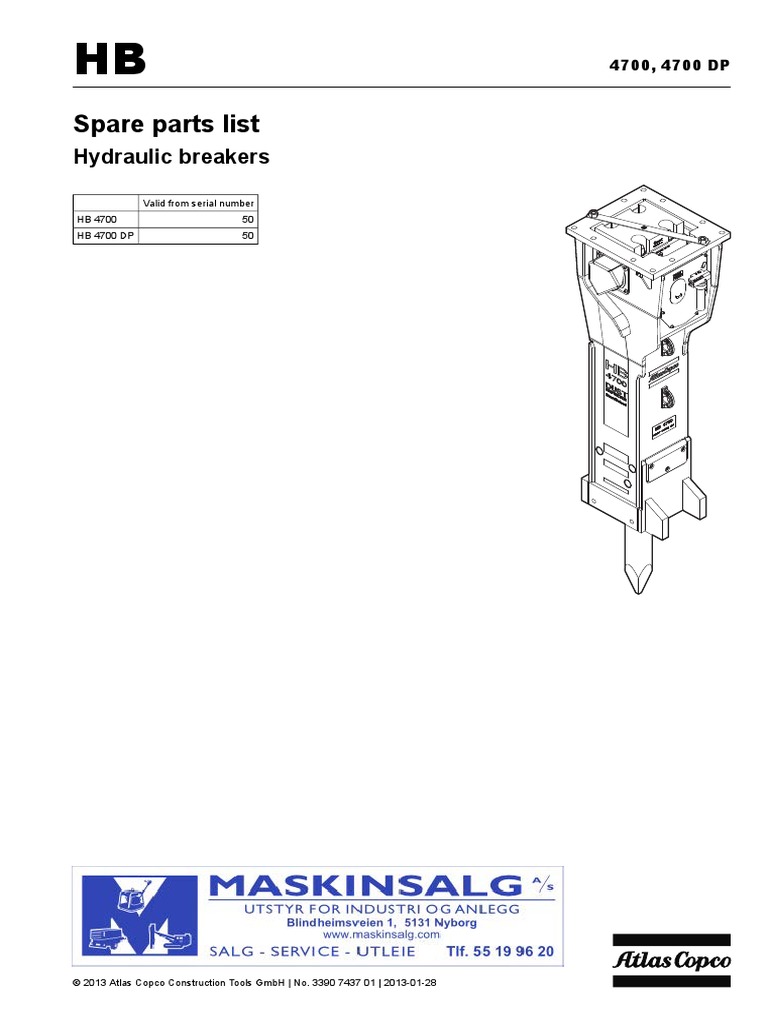 Spare parts list: Hydraulic breakers