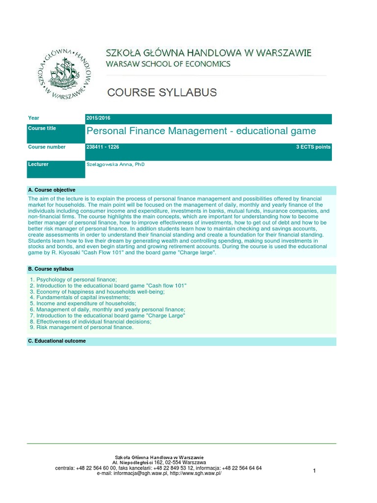 Personal Finance (Syllabus) | PDF | Personal Finance | Emergence