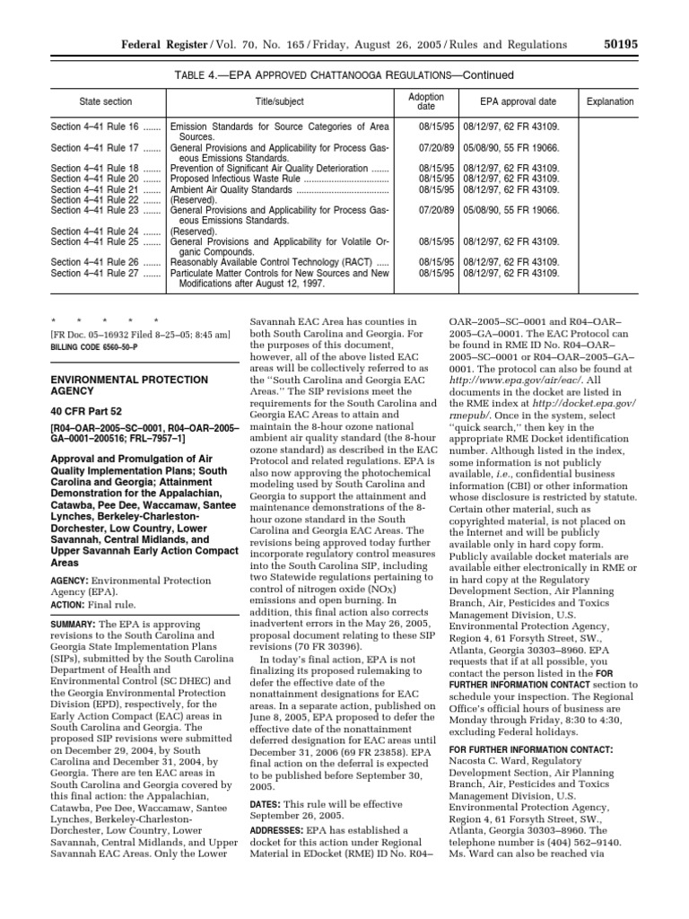T 4.-EPA A C R - Continued: Federal Register / Vol. 70, No. 165 ...