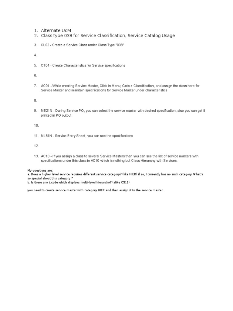 Service Master Classification in SAP | PDF