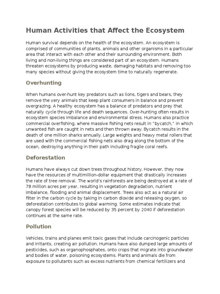 Human Activities That Affect The Ecosystem | PDF | Human Impact On The ...