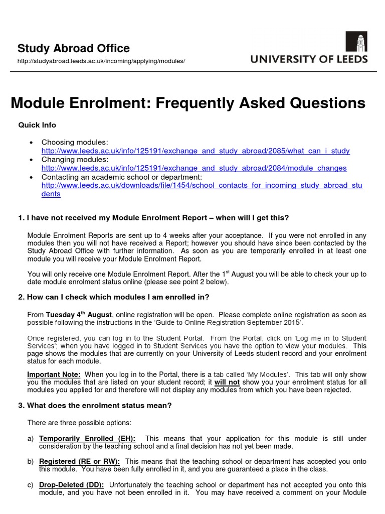 Module Enrolment FAQ S September 2015 | PDF | Course Credit | Teaching ...